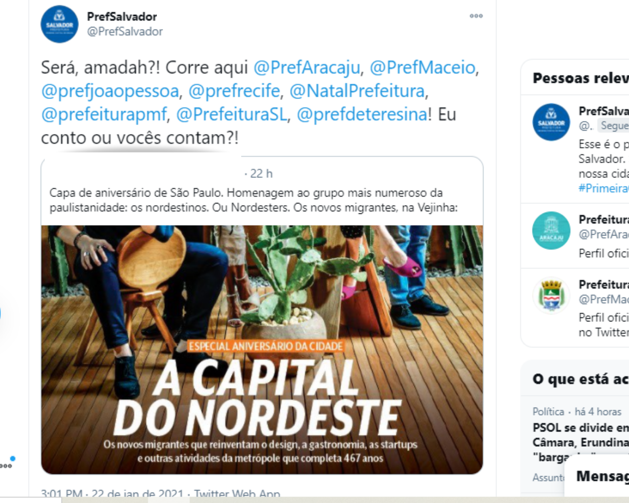 Após capa de revista, perfis de capitais nordestinas ironizam nas redes ...